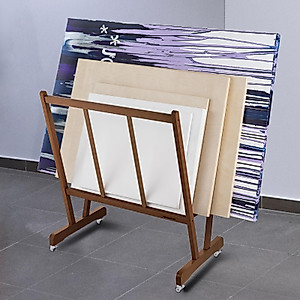 Falling in Art Large Wooden Print Rack, Art Drying and Display Rack with Rolling Casters, Storage Rack for Canvas, Prints, Panels, Posters, Shows and Art Exhibitions, Brown
