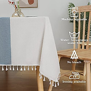JIALE Tablecloths for Rectangle Tables,Cotton Linen Table Cloth Waterproof Tablecloth Wrinkle Free Farmhouse Dining Table Cover,Soft Fabric Table Cloths with Tassels,Blue & White,55" X 86",6-8 Seats