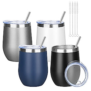 YEBTS Life 12oz/4 Pack Wine Tumbler Glasses with Lid-Stemless Double Wall Vacuum Stainless Steel Travel Tumbler,Keeping Cold and Hot for Wine,Drinks,Coffee,Cocktails,gift,Multi-color dark