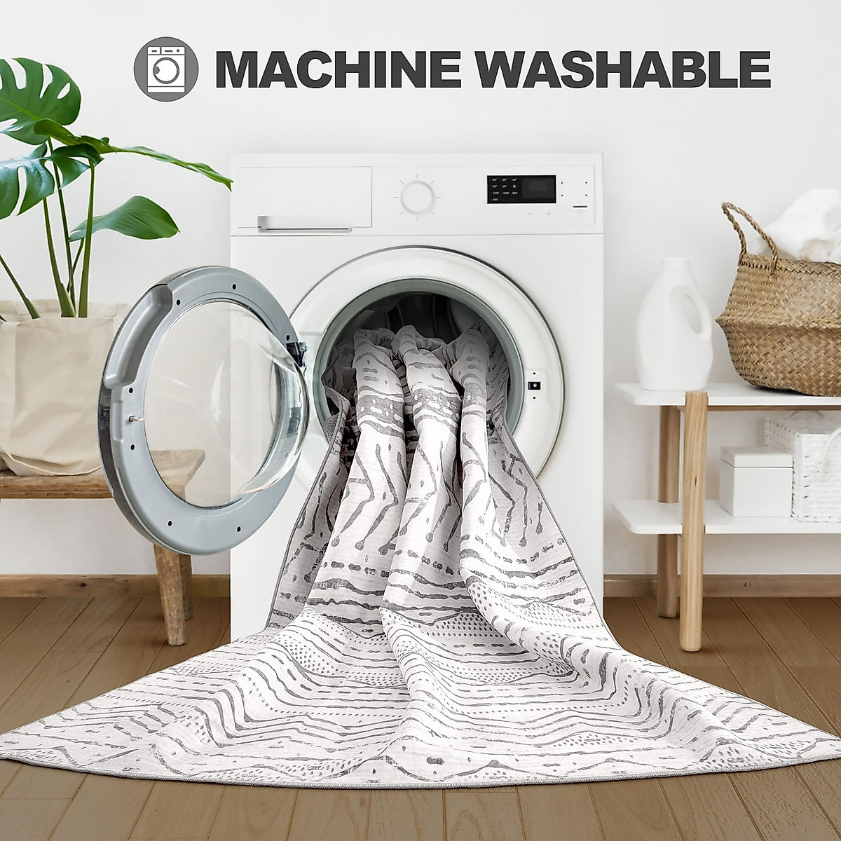 9x12 Area Rug Living Room Rugs: Large Soft Machine Washable Boho Moroccan Farmhouse Neutral Stain Resistant Indoor Floor Rug Carpet for Bedroom Under Dining Table Home Office House Decor - Grey