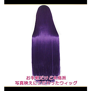 Purple dark purple CaseEden original 4-piece set (+ stand + wig hair net two) CaseEden depth [cosplay wig 100cm heat-resistant Genuine] super long straight (japan import)