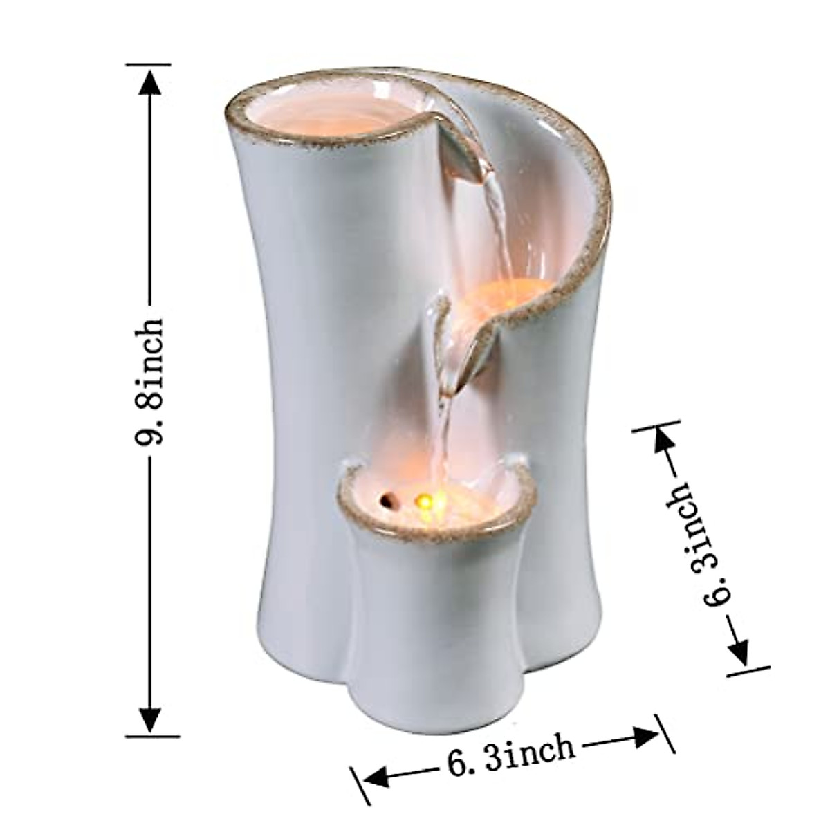 Indoor Water Fountain Imitation Ceramics Appearance Tabletop Fountain Relaxation Desktop Waterfall Fountain w/ 3 Reflective led, 9.8 Inch Tall Fountain (Grey)