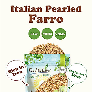 Food to Live Pearled Farro Grain, 1 Pound – Kosher, Vegan, Whole Grain in Bulk, Good Source of Dietary Fiber, Protein and Iron
