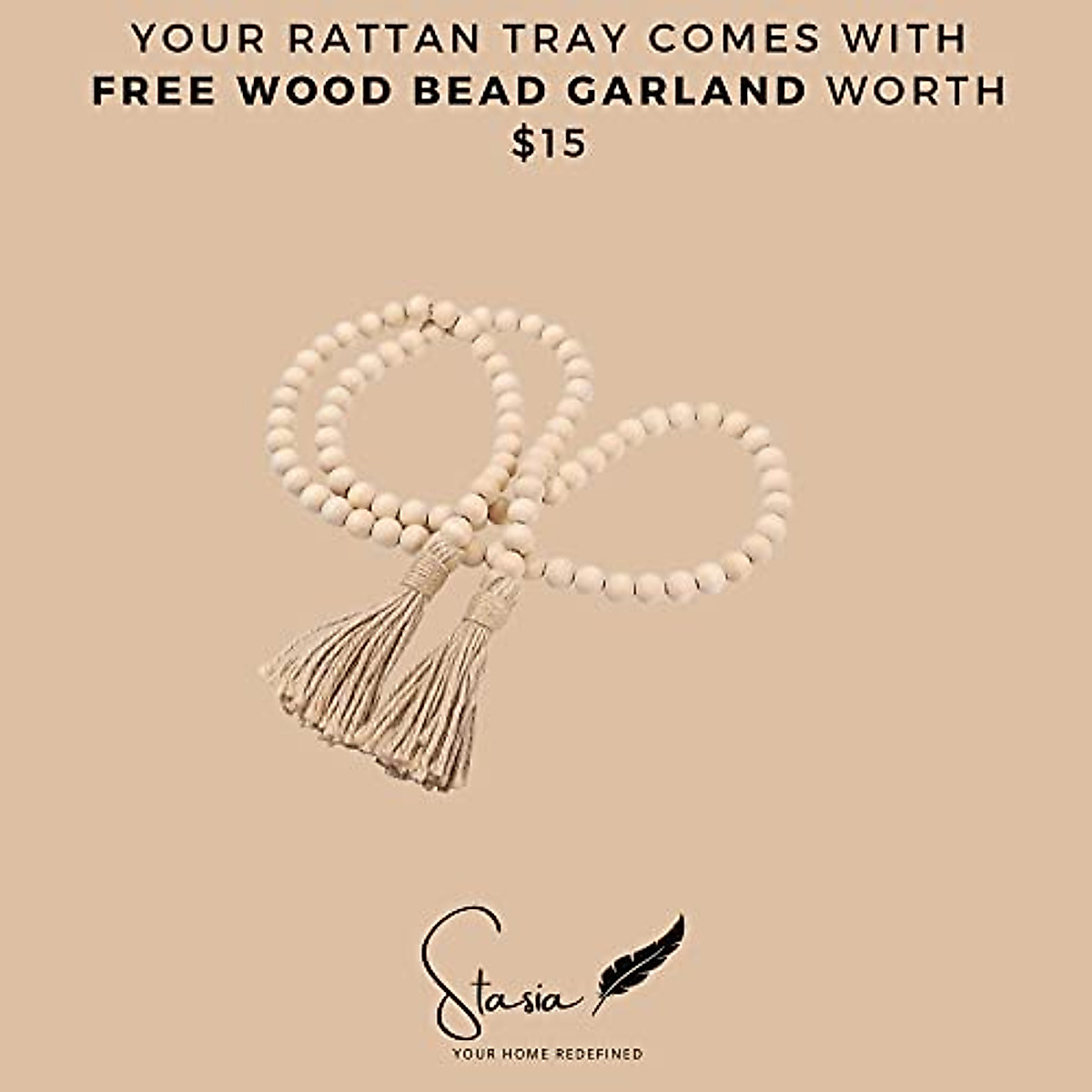 Decorative Coffee Table Tray | Farmhouse Boho Decor | Round Rattan Tray Basket | Wicker Serving Tray with Handles | Drink, Tray for Ottoman | Circle Round Tray | Fall Decor