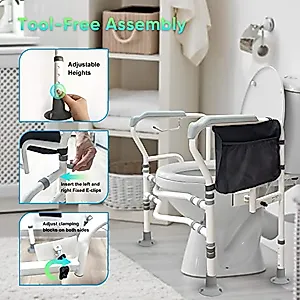 Nurhome Toilet Safety Frame Rail with Suction Cups and Anti-Slip Handrails Carbon Steel Adjustable Height and Width Heavy Duty Toilet Assist for Elderly Handicapped Disabled Weight Capacity 400 lbs