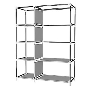 UDEAR Closet Organizer Wardrobe Clothes Storage Shelves, No-Woven Fabric Cover with Side Pockets,Grey
