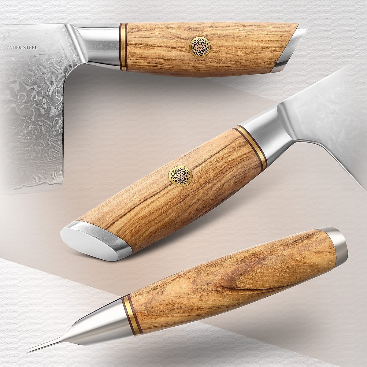 XINZUO Cleaver Knife 7.5 Inch, 73 Layer Damascus Steel Powder Steel Core Chinese Chef's Knife, Multifunction Vegetable Meat Slicing Knife with Olive Wood Handle -Lan Series