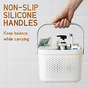 LEVERLOC Portable Shower Caddy Basket, Plastic Cleaning Caddy Organizer Storage Tote with Handle for Bathroom Kitchen Dorm Room Bedroom (Grey&White)