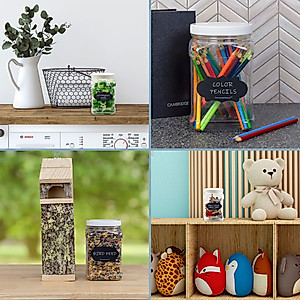 Cornucopia Brands 3-Pack Square 64 Oz 1/2 Gallon Plastic Canisters; 8-Cup Capacity Clear Jars w/ White Plastic Lids & Chalk Labels, BPA-Free Lightweight PET #1 Plastic