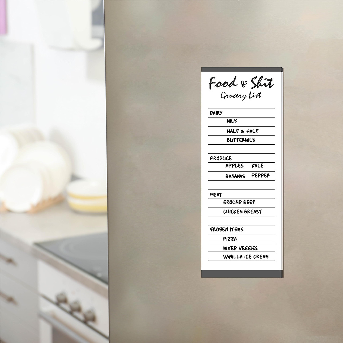 100 Pages Food&Shit Magnetic Back Funny Grocery List Planner Note Pad To Do List for Fridge Locker (3" x 8")