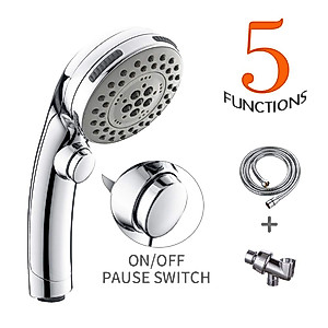 Shower Head High Pressure, 6 Settings High Pressure Shower Heads with Handheld Spray, Detachable Shower Head with ON/OFF Switch, RV Shower Head with Hose, Chrome - Homelody