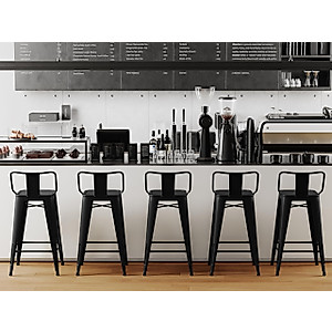 Changjie Furniture Metal Barstools Set of 4 Industrial Bar Stools Counter Stools with Backs Indoor Outdoor Counter Height Bar Stools (26 Inch, Bronze)