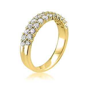 Beyond Brilliance 1 Carat Round Cut Diamond Double Row Wedding Band (I-J, I1-I2) in 14K Yellow Gold | Fine Jewelry for Women | Gift Box Included (Size 7)