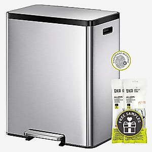EKO EcoCasa II 36L+24L Dual Trash Can with Recycle Bin, Stainless Steel Garbage Can with Lid, Deodorizer Compartment, Odor-Proof and Fingerprint Resistant