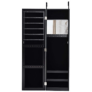 Giantex Jewelry Armoire Cabinet Wall Door Mounted with Full Length Mirror, Jewelry Organizer with Makeup Mirror, Ring Earring Slots, Necklace Hooks, Large Capacity Storage Jewelry Armoire (Black)