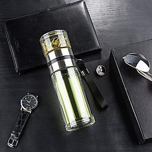 PARACITY Glass Tea Infuser Bottle Tea Flood Cup Double Wall Borosilicate Portable Travel Tumbler Mug Leakproof for Loose Leaf Flower Herbal Tea Bags 13 OZ/380ML