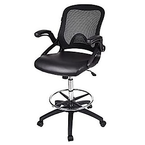 ARTETHYS Drafting Chair with Flip-up Armrests, Tall Office Chair Adjustable Height, Standing Desk Chair rotatable pu Leather seat(Black)