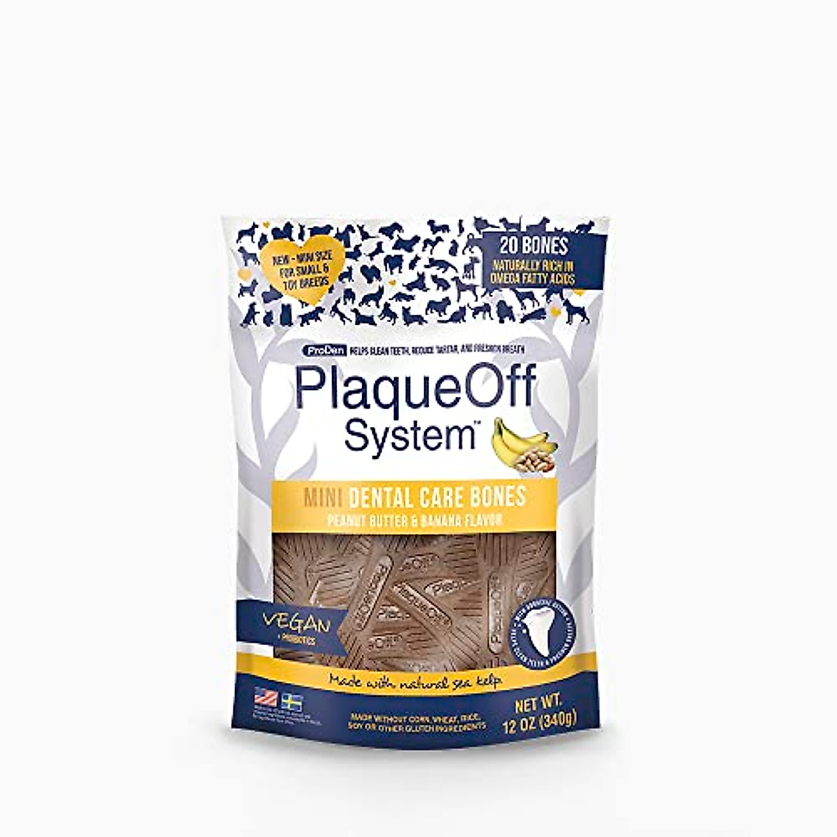 ProDen PlaqueOff Sytem Mini Dental Care Bones - Peanut Butter Banana - 12 oz, Brown