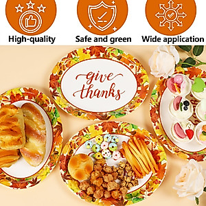 50PCS Thanksgiving Oval Paper Plates Large 11” Disposable Fall Party Autumn Maple Leaf Give Thanks Platters, Gold Foil Fall Design Heavy Duty Dish Tray for Picnic Carnival Dinner Tableware, White