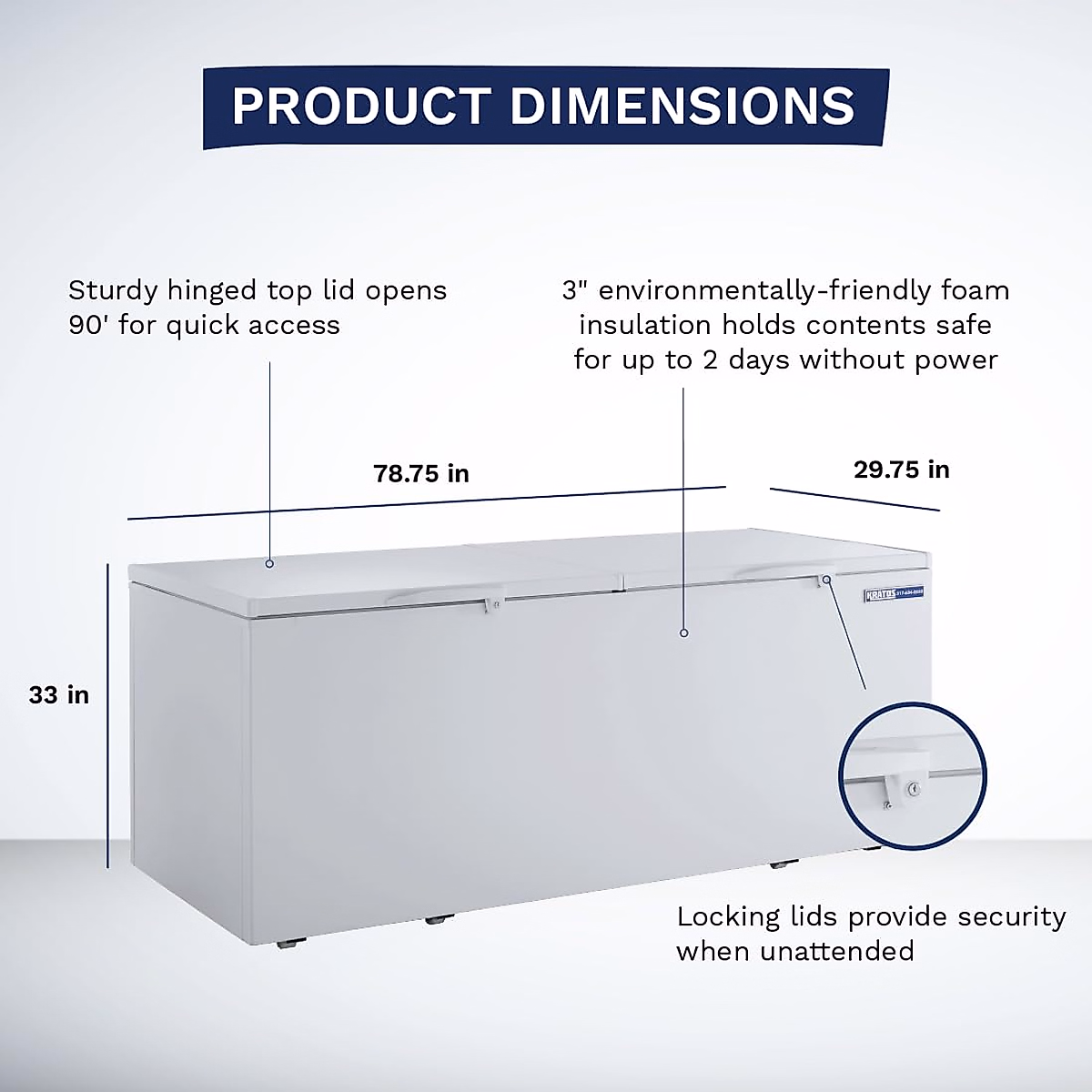 Kratos Refrigeration 69K-750HC Solid Top Chest Freezer, 23.6 Cu. Ft. Capacity