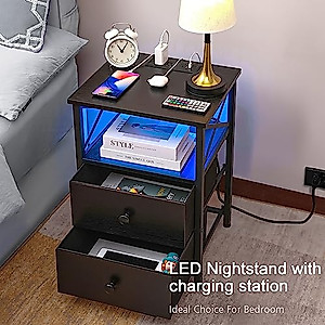 AMHANCIBLE LED Night Stand Set 2, Night Stands for bedrooms Set of 2 with Charging Station, Side Table with USB C Port and Outlet HET052LBK
