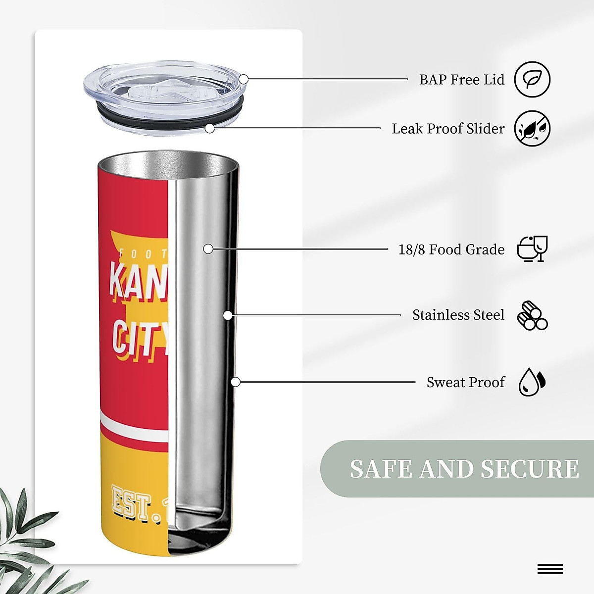 LANJAO Tumbler 20oz Straight Skinny Car Cups With Insulated Cup Sleeve Portable Handle, Sports Travel Coffee Mug, Stainless Steel, Insulated,Classic Collection Gifts for Men Women Fans