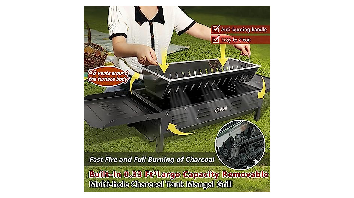 Baisal Portable Charcoal Grill for Outdoor BBQ, Foldable Camping Barbecue Hibachi Kabob Grills ...