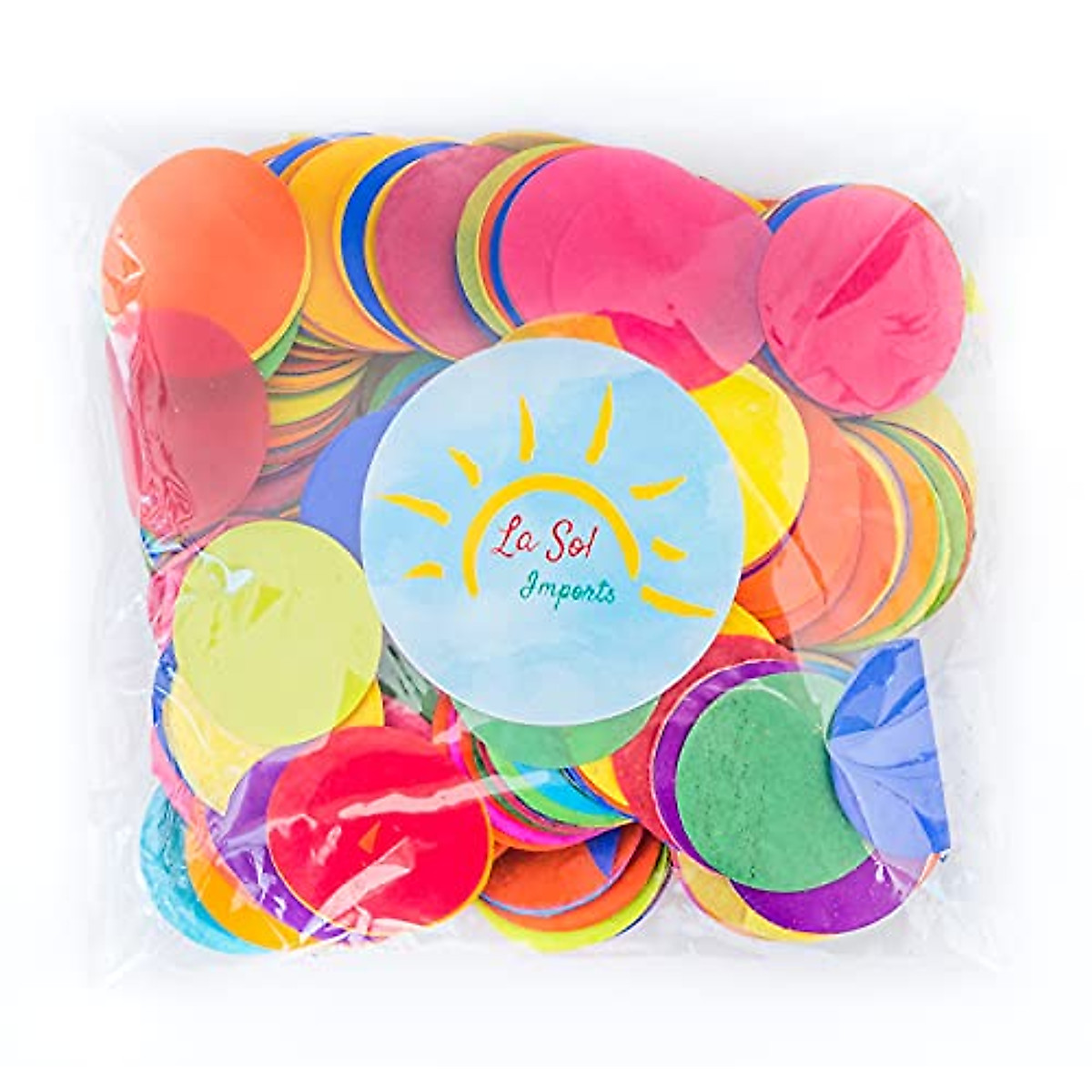 La Sol Imports Round Tissue Confetti Circle Dots Rainbow - Confetti for Party Table Wedding Celebrations Multicolor Biodegradable Paper Tissue 1 inch Circles, 1.4 Ounce (Pack of 1)
