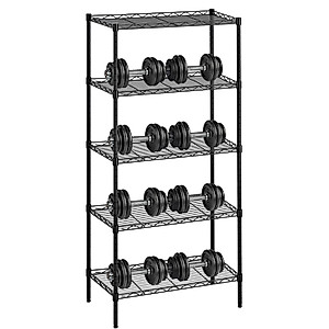 Txxplv 5-Tier Storage Shelves Wire Shelving Unit Adjustable Metal Shelf Organizer Unit for Kitchen Laundry Garage (Black)