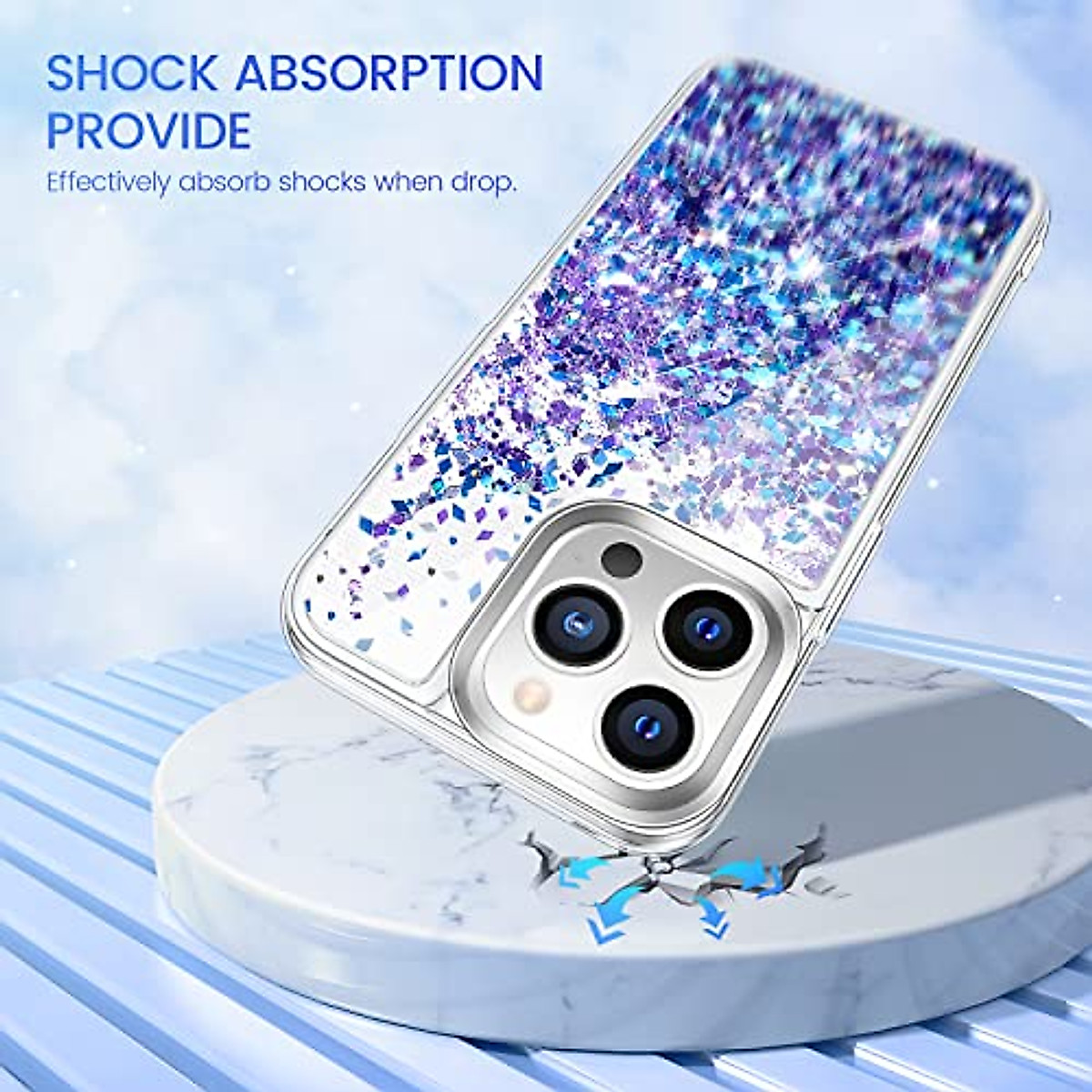 Caka Designed for iPhone 14 Pro Case, iPhone 14 Pro Case 2022 Glitter Bling Sparkle for Women Girls Liquid Floating Quicksand Cover with Screen Protector Phone Case - Blue Purple