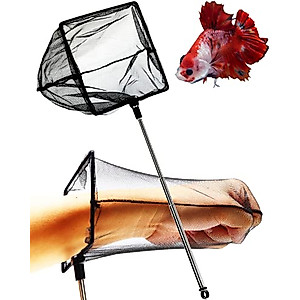 Aquarium Betta Fish Net Protect Delicate Fin, Soft Fine Deep Mesh Scooper w/Sturdy Extendable 7~14 Inch Stainless Steel Long Handle for Shrimp Fish Tank Small Pond & Pool (5 Inch Aquarium net)