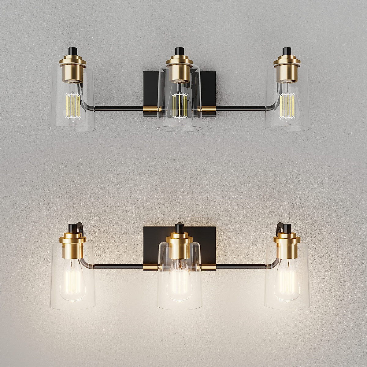 SOLFART Bathroom Light Fixtures 3-Light Vintage Bathroom Vanity Light Over Mirror Wall Sconces in Black Brass Vanity Lights for Bathroom(Brass)