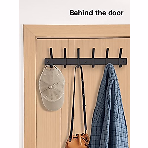 Coat Rack Wall Mounted with 6 Dual Hooks Rail for Hanging Clothes Hats Bags Keys at Entryway Towel Head Wraps Robes at Mudroom Mugs at Kitchen Room Organization (Black)