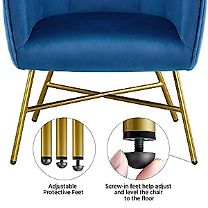 Yaheetech Accent Chair, Modern Velvet Living Room Chair with Metal Legs and Soft Padded, Comfy Side Chair for Bedroom/Office/Study/Waiting Room, Dark Blue