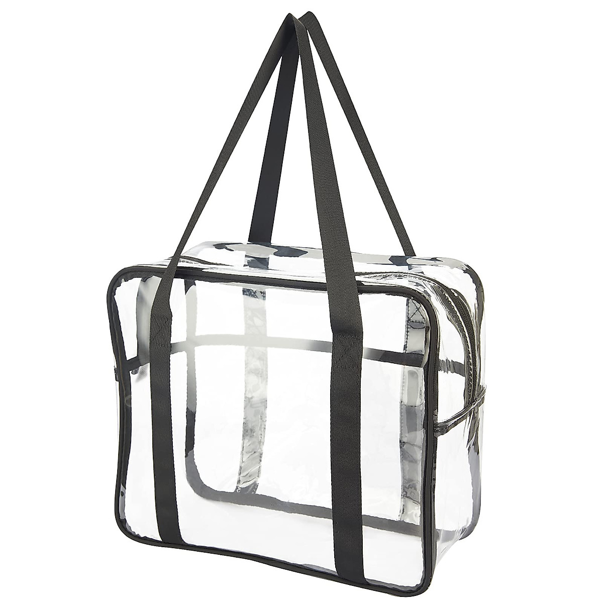 HAOGUAGUA Extra Large Clear Cosmetic Makeup Bag, Transparent PVC Tote Shoulder Bag Stadium Approved, Waterproof Clear Toiletry Carry Pouch Makeup Artist Bag Diaper Bag (Black)