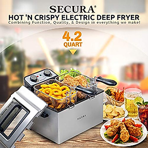 Secura Electric Deep Fryer 1800W-Watt Large 4.0L/4.2Qt Professional Grade Stainless Steel with Triple Basket and Timer