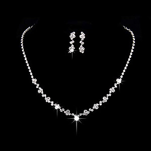 Unicra Silver Wedding Jewelry for Bride Rhinestone Necklace Earrings Set Bridal Prom Costume Jewelry Set for Women and Girls
