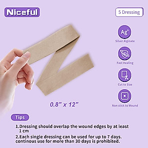 Niceful 5 Packs Silver Calcium Alginate Ropes0.8"x12“, 10 Packs Silicone Foam Dressing 5"x5", Highly Absorbent Wound Dressing Comfortable Wound Pads for Pressure Ulcer