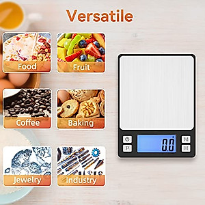 BOMATA Upgraded Small Food Scale with New Hold Function and Larger Display, 3000g/0.1g High Accuracy Digital Scale Grams and oz for Kitchen, Small Item, Jewelry, (2 Trays & Batteries Included)