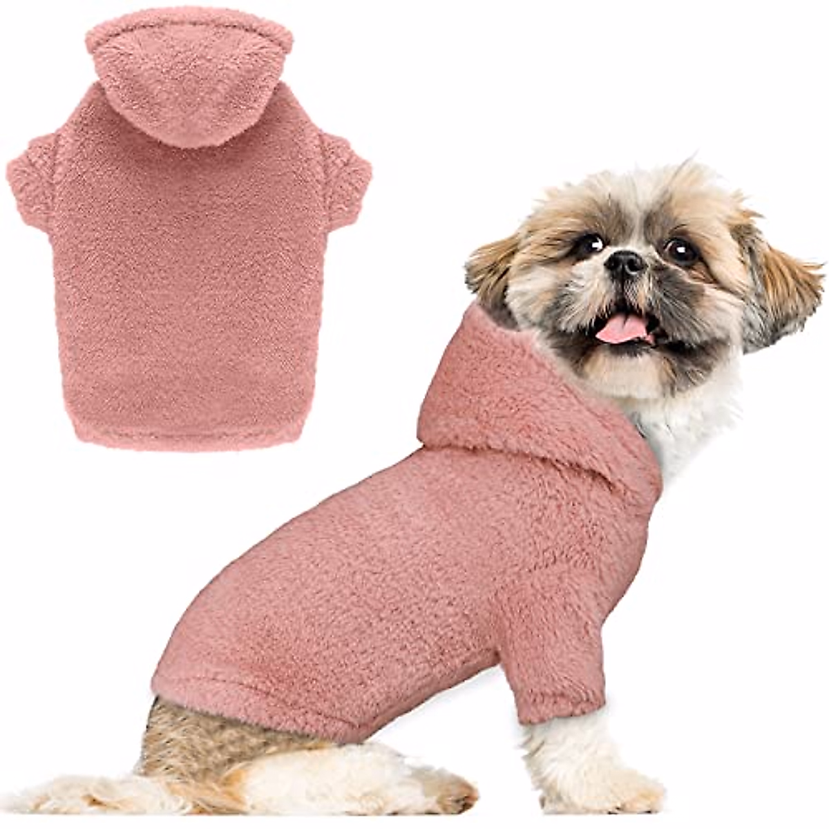 Fuzzy Dog Hoodie Dog Sweater Dog Clothes Warm Soft Cozy Dog Coats Hooded Sweatshirt Fleece Small Dog Hoodies Dog Sweaters for Small Dogs(Pink-XS)