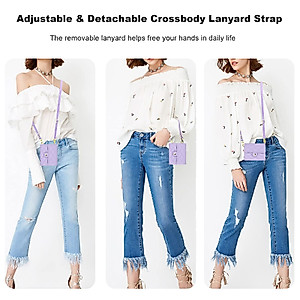 KIHUWEY for Samsung Galaxy Z Flip 5 Wallet Case, Crossbody Purse with Credit Card Slot Holder RFID Blocking PU Leather Adjustable Lanyard Detachable Strap Wrist for Women (Purple)