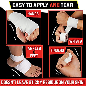 White Athletic Sports Tape 45ft-Very Strong Easy Tear NO Sticky Residue for Athlete & Medical Trainers & First Aid Injury Wrap,Perfect for Fingers Ankles Wrist on Bat, Hockey Stick (6 Rolls)