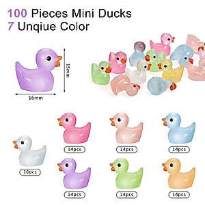 FRIUSATE 100 PCS Tiny Ducks Miniature Resin Duck Glow in The Dark Ducks Mini Figures Micro Landscape Aquarium Dollhouse Ornament Potted Plants DIY Decoration for Prank Party Favor, Ducks Luminous