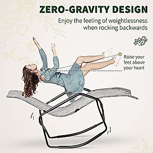 Outsunny Outdoor Folding Rocking Chair, Foldable Chaise Lounge Pool Chair with Armrests for Sun Tanning, Sunbathing, Rocker for Patio, Lawn, Beach, Gray