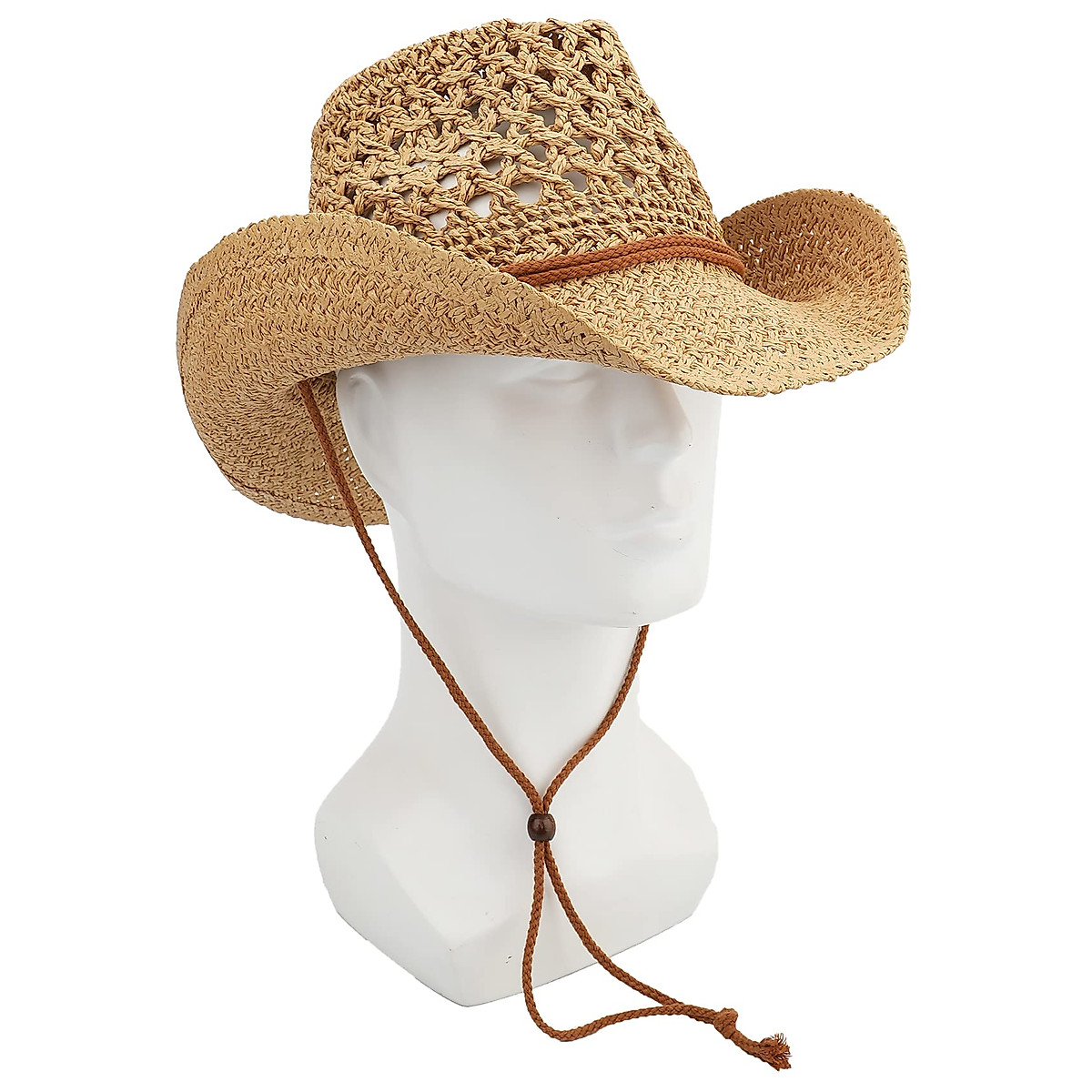 Melesh Adult Sun Straw Western Cowboy Hat (Khaki)