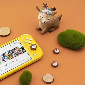 GeekShare 4PCS Cute Animal Theme Thumb Grip Caps,Soft Silicone Joystick Cover Compatible with Nintendo Switch/OLED/Switch Lite - Deer and Dog