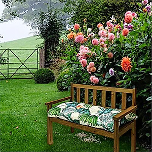 Outdoor Bench Cushion 48"x20", Waterproof Patio Cushions 3 Seaters Swing Cushion Replacement with Ties, for Garden Patio Furniture Lounger Bench (Leaf, 48x20 in)