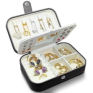 Zoe sunny small jewelry box - mini jewelry box - Women travel jewelry case, Portable small jewelry organizer for Rings Earrings Necklace, Gifts for Girls Women (Black)