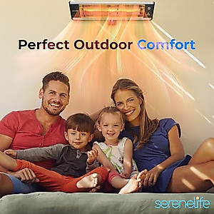 SereneLife Infrared Outdoor Electric Space Heater, Wall Mounted Heater, 1500 W, Electric Patio Heater w/ Remote Control 26" x 8" for Restaurant, Patio, Backyard, Garage, Decks Black