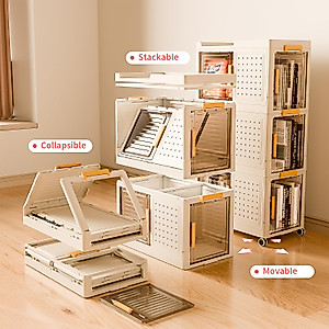 60QT Lockable Stackable Storage Bins with Lids,Plastic Storage Bins with Lids,Hooks, Wheel,Two-door, Folding Storage box,Collapsible Storage Bins Containers Closet Organizers for Bedrooms,3 Pack Cubes